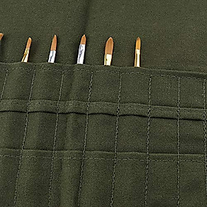 Creative-Idea Paint Brush Artist Canvas Roll Pouch Holder 30 Slots Storage Acrylic Oil Watercolor Gouache Army Green