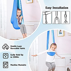 KABOER Cuddle Sensory Swing,Indoor Therapy Swing Double-Layer Hammock Swings with 360° Swivel Hanger for Kids&Adults to Play&Calm,Hanging Therapy Swing for with Sensory Needs,Max Weight 200lbs,Blue