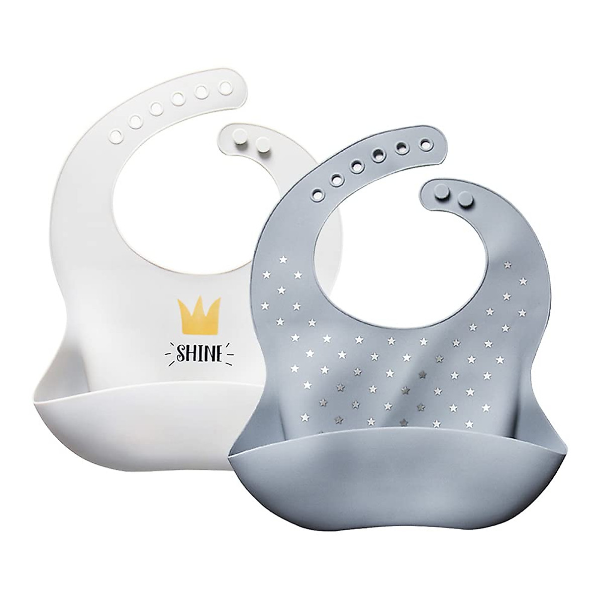 Ovelzurea Silicone Baby Bibs for Babies & Toddlers，Food Grade Silicone Bibs for Girls and Boys， BPA-free Waterproof Bib, Easy to Wipe，Adjustable, 2PCS