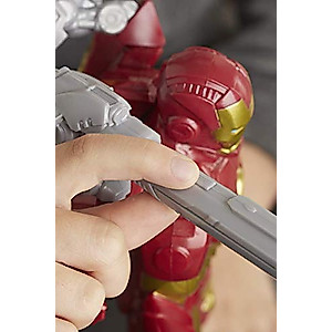 Avengers Marvel Titan Hero Series Blast Gear Iron Man Action Figure, 12-Inch Toy, with Launcher, 2 Accessories and Projectile, Ages 4 and Up, Red