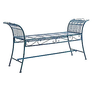 Safavieh PAT5002C Outdoor Collection Hadley Victorian Antique Bench, Mossy Blue