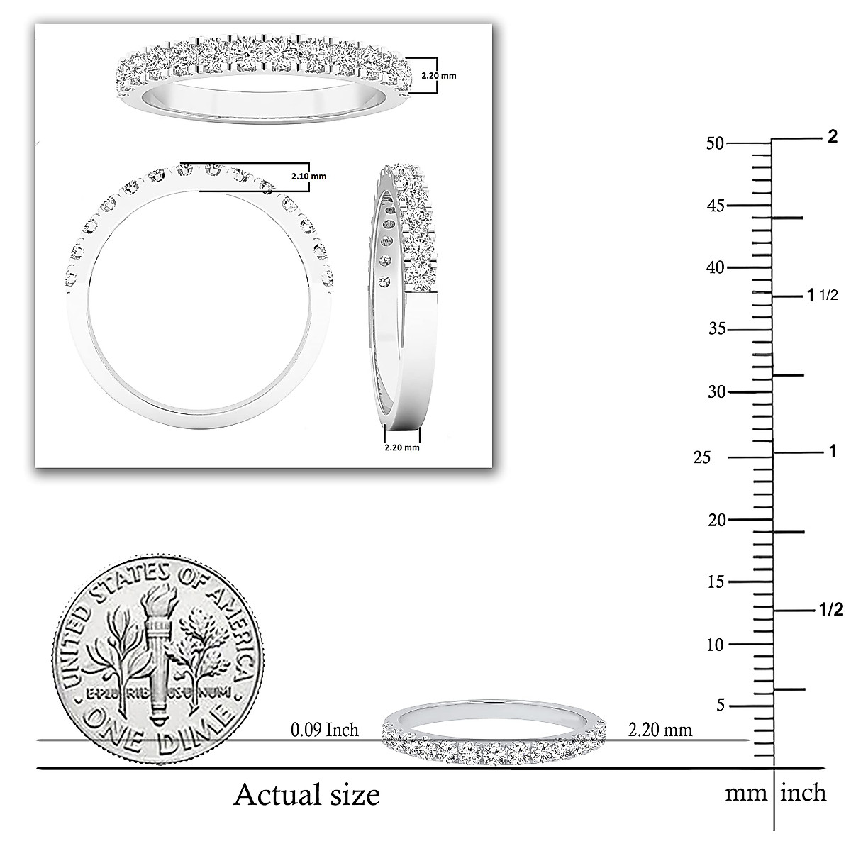 Dazzlingrock Collection 0.50 Carat (ctw) 10K Round Diamond Wedding Anniversary Stackable Band 1/2 CT, White Gold, Size 6.5