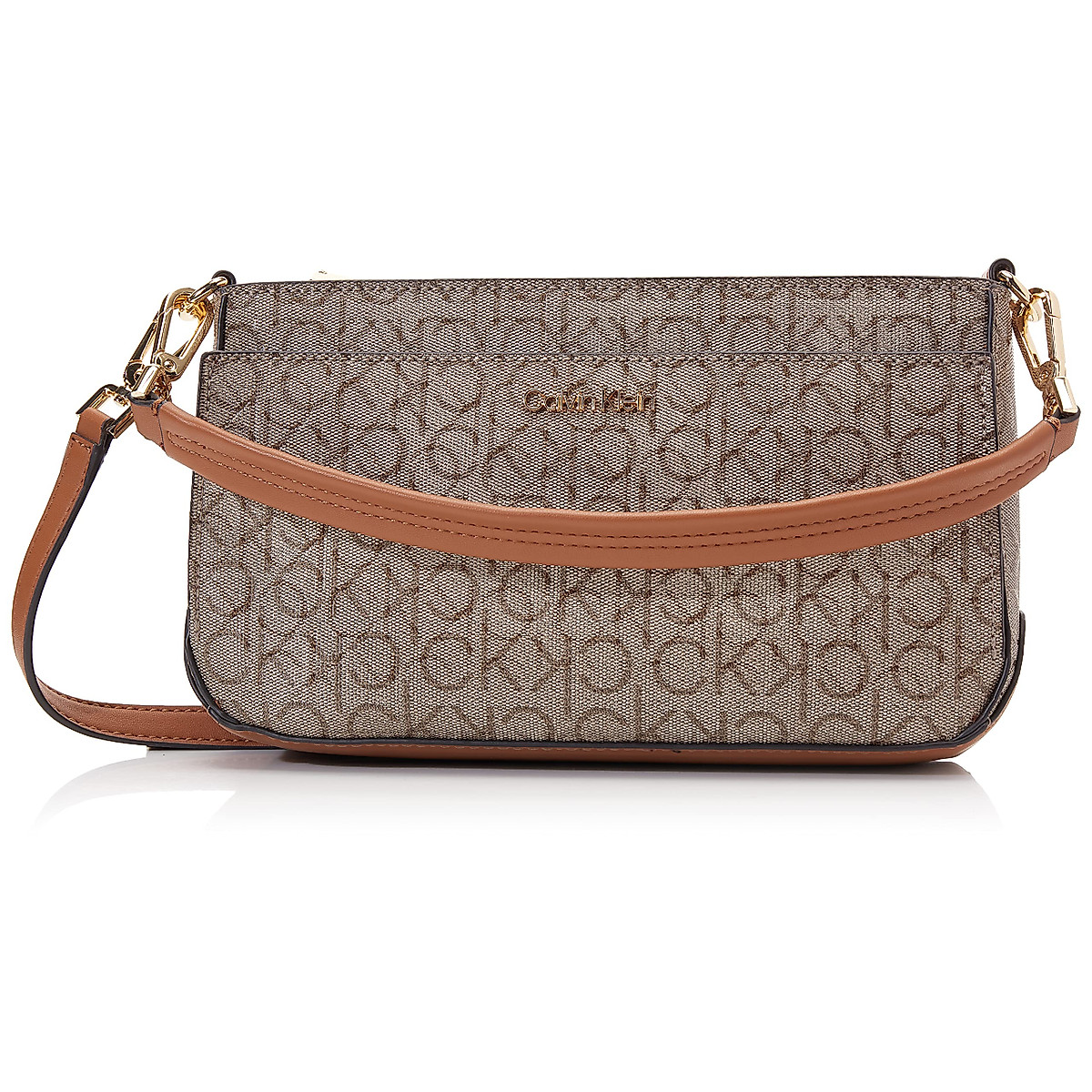 Calvin Klein Lucy Triple Compartment Shoulder Bag, Brown/Khaki/Orchid Embossed