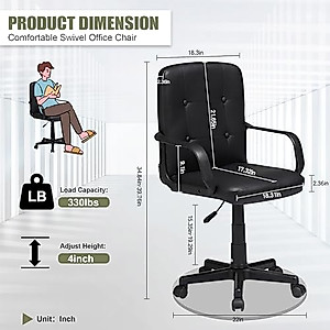 VECELO Executive Office Adjustable Height Casual Desk Chair with Armrests PU Leather Mid-Back 360 Degree Swivel with Wheels, Suit for Study, Work, Makeup, Leisure, Black, Set of 1