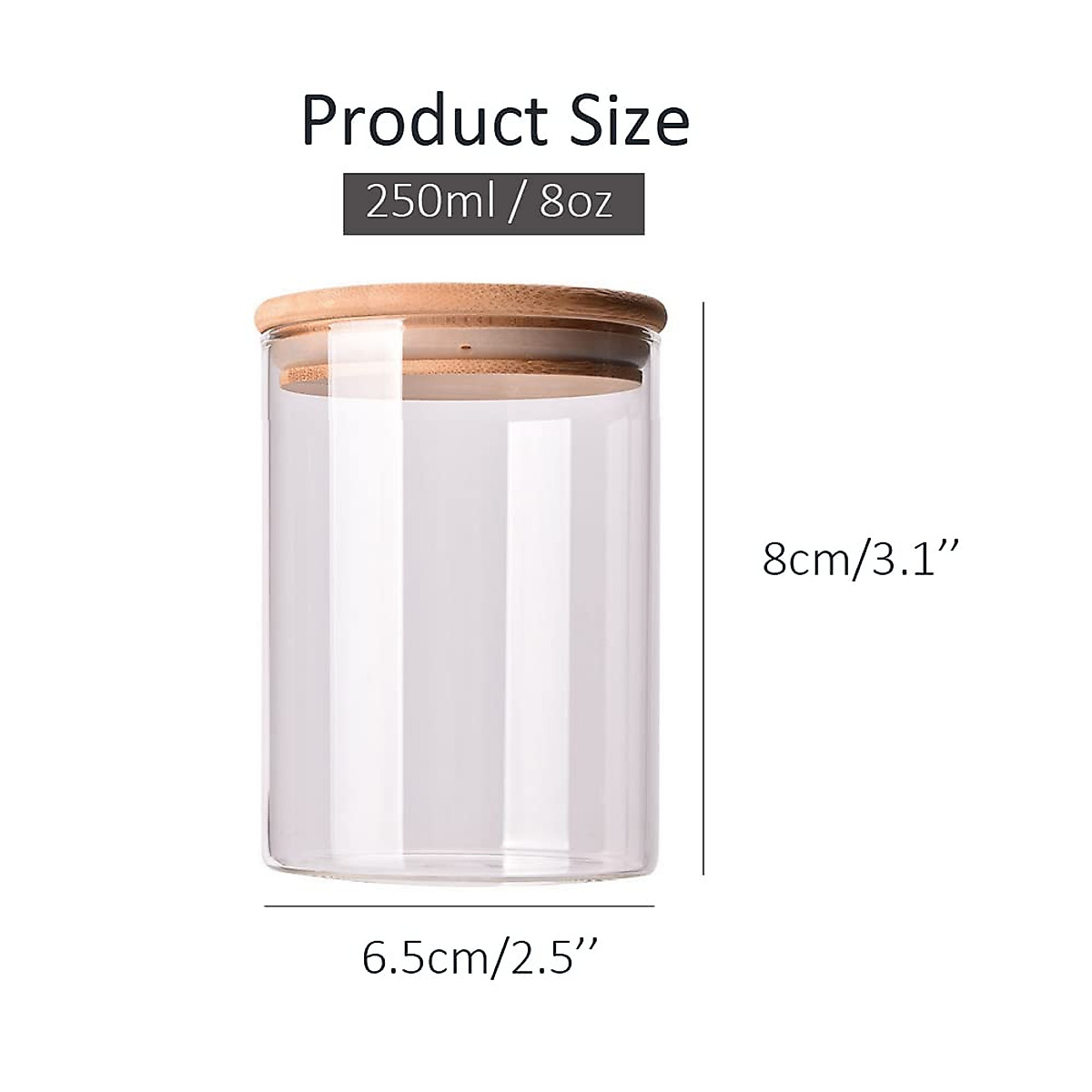 vipolish 2 PCS Transparent Glass Storage Jars with Airtight Bamboo Lids Kitchen Canisters Food Tea Storage Containers for Coffee Beans Grain Cookies Flower Tea Sugar Nuts