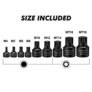 CASOMAN 9-Piece Low Profile Impact Triple Square Bit Socket Set, Includes Storage Rail, 1/4", 3/8" and 1/2" Drive, CR-MO Steel, Designed for Impact Use
