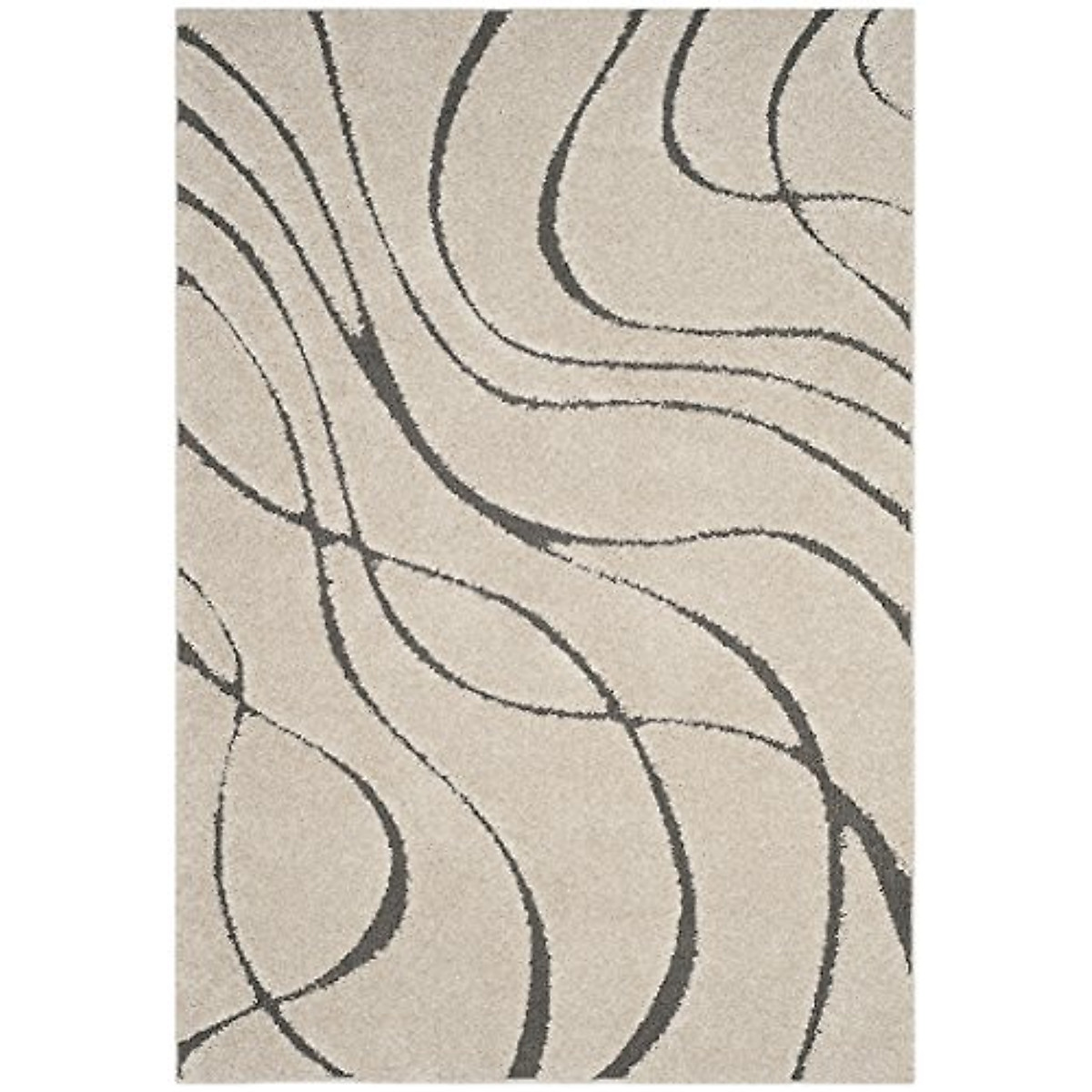 SAFAVIEH Florida Shag Collection Area Rug - 5'3" x 7'6", Cream & Grey, Non-Shedding & Easy Care, 1.2-inch Thick Ideal for High Traffic Areas in Living Room, Bedroom (SG471-1180)