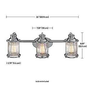 Globe Electric 51272 Bayfield 3-Light Vanity Light, Chrome, Ribbed Seeded Glass Shades