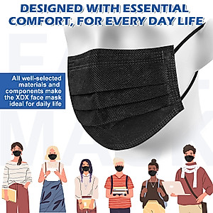 XDX Black Disposable Face Masks, 50 Pack- 4 Layer Individually Wrapped Masks for Women, Men, Unisex Adults, Breathable Black Masks for Adults