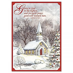 Current Snowy Church Personalized Christmas Greeting Cards Set - Set of 18 Large 5 x 7-Inch Folded Cards, Themed Religious Holiday Card Value Pack, Add Names or Text, Envelopes Included