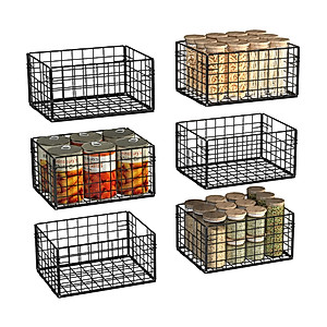 X-cosrack Metal Wire Basket Pantry Basket Foldable Cabinet Organizer with Handles-6 Pack-12"x9"X6", Food Storage Freezer Organizer Bins for Kitchen Bathroom Laundry Closet Garage - Patent Design