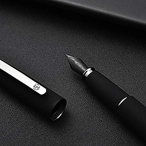 Hongdian 517D Matte Black Fountain Pen Extra Fine Nib, Warrior Series, Classic Design with Converter and Metal Box