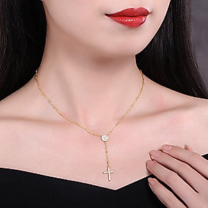 Kaletine Evil Eye Cross Y Necklace Sterling Silver 925 Pendant Chain 16"-17"-18" Paved Cubic Zirconia[Rhodium]