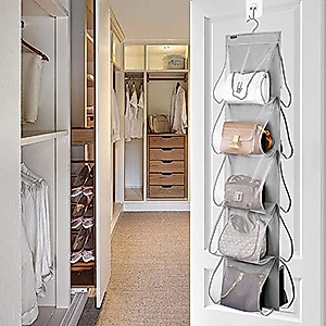 ANZORG 1 Pcs Dual Sided Hanging Handbags Organizer Closet Shoe Holder with 10 Large Pockets Storage for Towel Scarf Clothes (MESH)