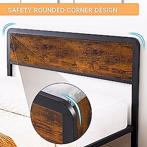 GAOMON Queen Bed Frame with Headboard and 2 Drawers, Metal Platform Bed Frame Queen Size with Storage Drawer, No Box Spring Needed, Noise Free, Rustic Brown