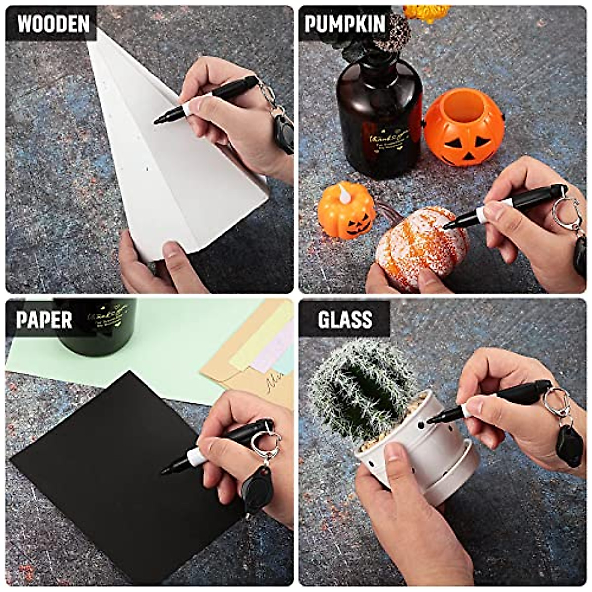 12 Pieces Mini Flashlight Keychain Permanent Marker Keychain for Badge Set LED Key Ring Light Bullet Tip Fine Point Markers (Black)