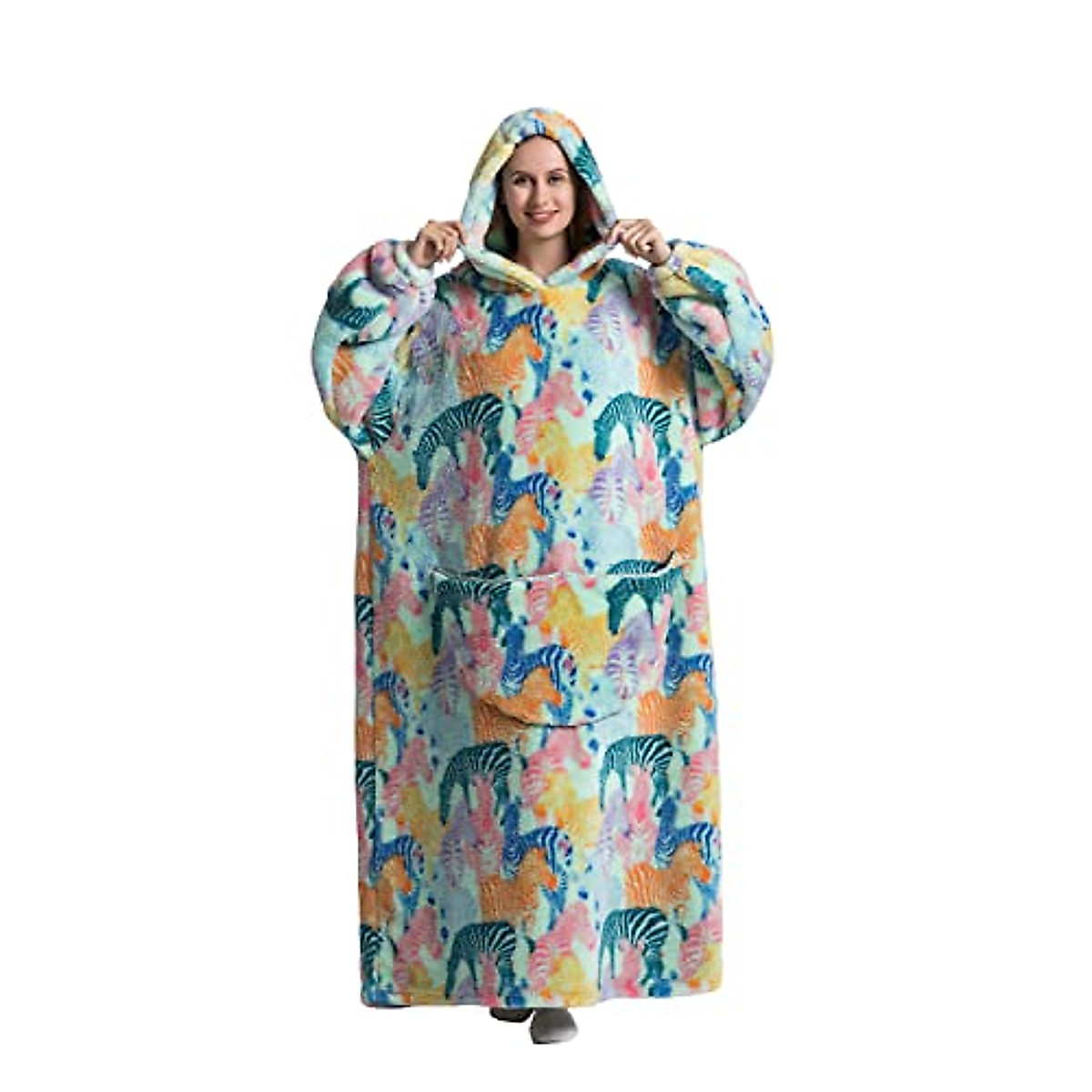 QFULFUN Lengthened Wearable Blankets Hoodie for Women Men,Oversized Blanket Sweatshirt with Giant Pocket,Warm and Cozy Hooded Blanket