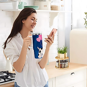 Nexawaveo Stainless Steel Tumbler with Handle and Straw Charming Puppy Bluesky Fits in Standard Cup Holder Iced Coffee Cups for Smoothie Cocktail Beer Soda Fruit Juice