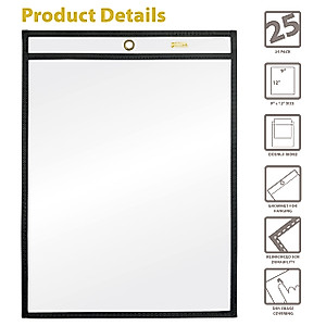 Shop Ticket Holders, 9 x 12 Inches, Both Sides Clear, Stitched Black Edge Trim, by Better Office Products, 25 Pack