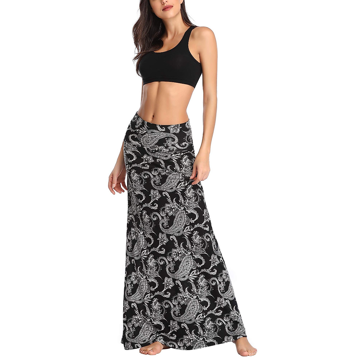 Urban CoCo Women's Stylish Spandex Comfy Fold-Over Flare Long Maxi Skirt (2XL, 5)