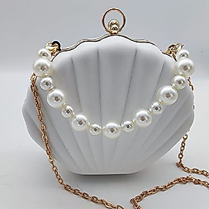 IAMUHI Lovely Shell Handbag Purse Beaded Evening Bag Chain Cross-body Clutch Purse,White