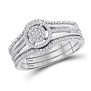 10kt White Gold Round Diamond 3-Piece Bridal Wedding Ring Band Set 1/4 Cttw