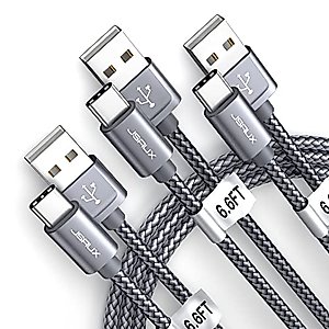 JSAUX 3.1A Fast Charging [3-Pack 6.6Ft], Type C Cable USB-A to USB-C Charge Cord Compatible with Samsung Galaxy S20 S10 S9 S8 Plus, Note 10 9 8, LG, USB C Charger and More-Grey
