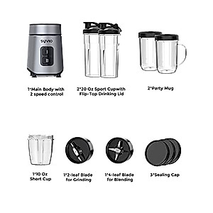 Syvio Blender for Shakes and Smoothies, 600W Personal Blender, Smoothie Blender with 2 BPA-Free 20 Oz Sport Cup, 2 Party Mugs, 1 * 10 Oz short cup,Easy to Clean