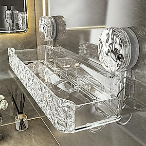 Androf Acrylic Transparent Shower Storage, Raidley Easymount Bathroom Storage Shelf - No Drilling Required, Light Luxury Style Glacier Pattern No Drill Clear Wall Caddy Suction Cup Shelf (2PCS-4)