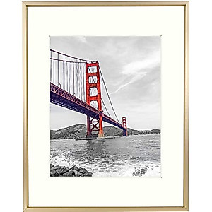 Frametory, 11x14 Aluminum Photo Frame with Ivory Color Mat for 8x10 Picture & Real Glass, Metal Picture Frame Collection (Gold, 1-Pack)