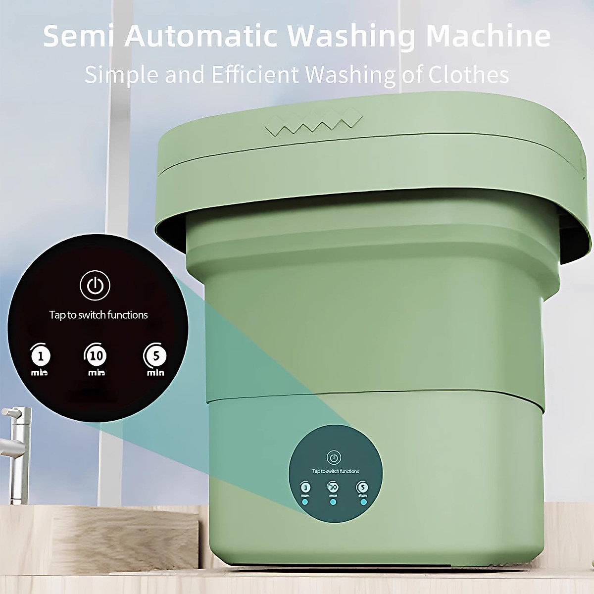 Portable Washer Machine 10 Liters Small Washing Machine Folding Mini Laundry Machine Small Clothes Compact Portable Washing Machine With Spin, 3 Modes Green Washer Portable Washing Machine for Dorm Rv