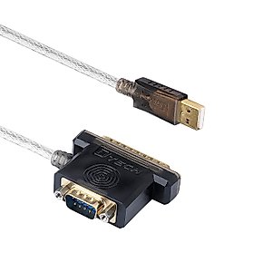 DTECH USB to Serial Adapter DB25 DB9 RS232 to USB Cable 4 Feet with FTDI Chip Supports Windows 11 10 8 7 and Mac