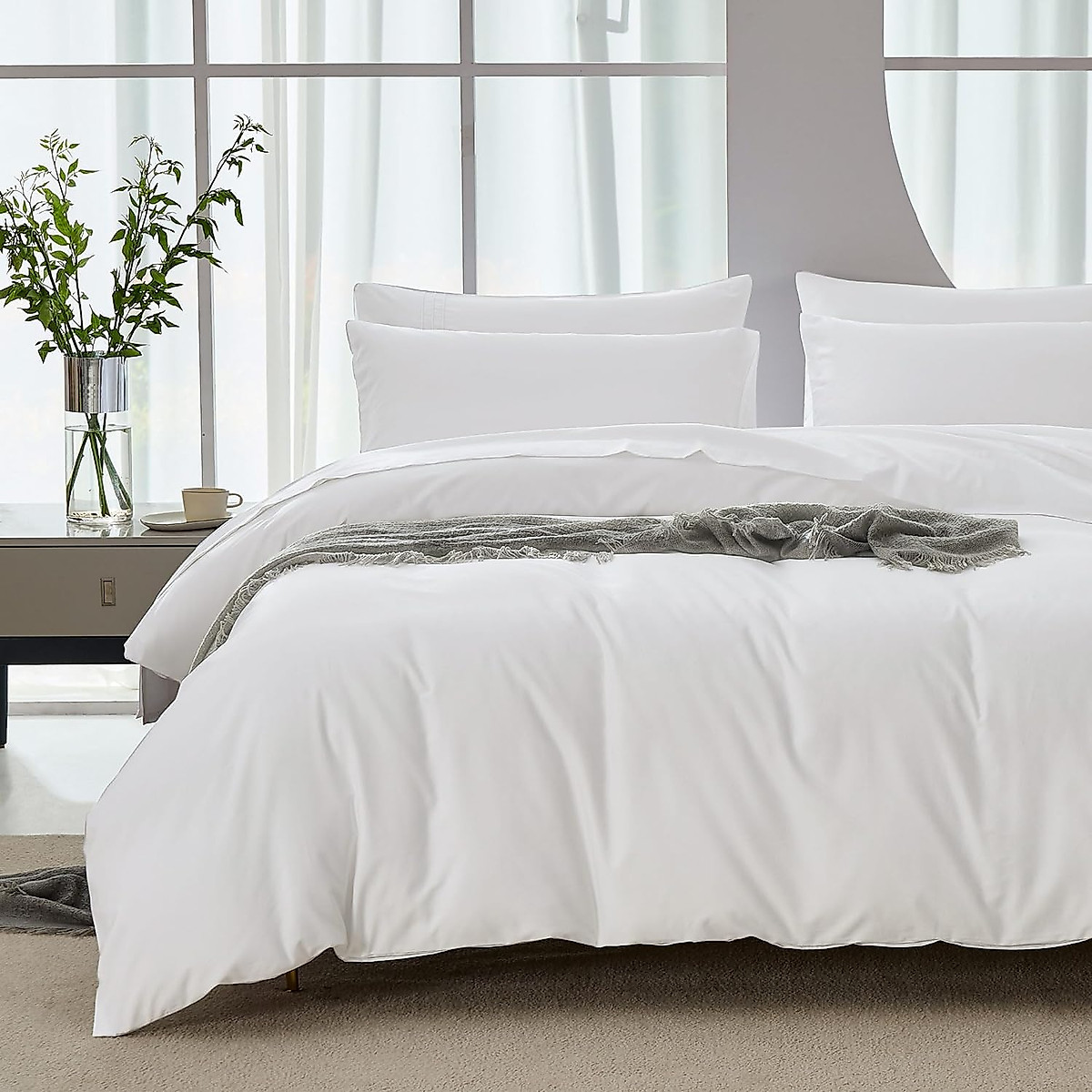 Waterproof Duvet Cover, Washable＆Reusable Cotton Knitted Fabric Incontinence Duvet Protector with Zipper with Corner Ties for Kids, Elder, Pets, Dog, Cat (White,King)