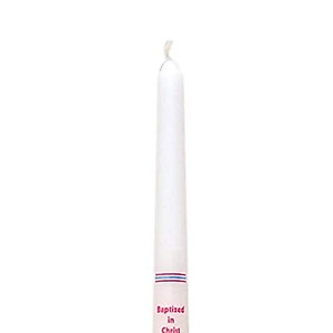 Baptized in Christ Catholic White Baptism Taper Candle, 10 Inch