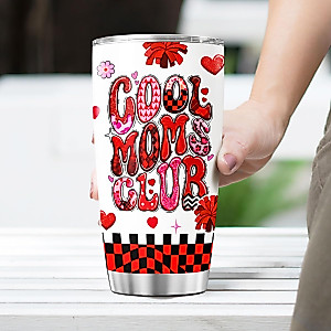 JENOIS Cool Moms Club Nutrition Facts, Funny Tumblers Simply Women For Checkered Mom Day Modern Coffee Insulated Mother Water, Cool Moms Club Gifts, Tumbler 20 Oz With Lid And Straw