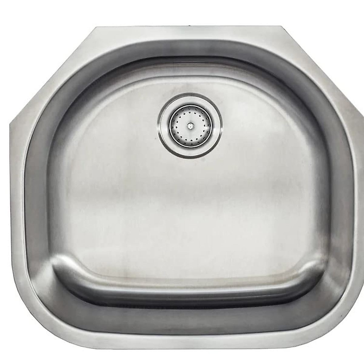 Silver Lake 23" L x 21" W x D x 9" Single Bowl D Shape Undermount Kitchen Sink 18 or 16 Gauge with Grid, Clips, Strainer (SLU430) (16 Gauge)