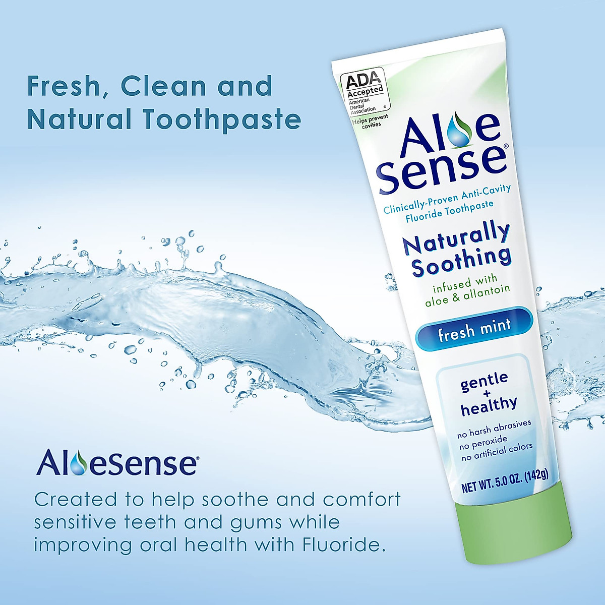 AloeSense Natural Fluoride Toothpaste and Extra Sensitive Toothbrush, ADA Approved Mint Toothpaste with Aloe Vera and Allantoin and Ultra Soft Toothbrush, 2ct Toothpaste + 1ct Toothbrush (3pcs)