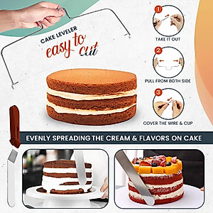 RFAQK 150PCs Cake Pan Set for Baking + Cake Decorating Supplies: 3 Round Non Stick Springform Pan Set (4, 7, 9 inches),24 Icing Tips,Cake Leveler–Multi-functional Leak-Proof Cake Pans & eBook