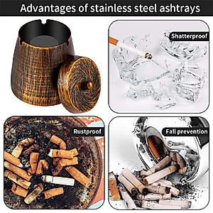 Hargtar Outdoor Ashtrays for Patio with Lid, Ash Trays with Covers Outdoor, Ashtray Odorless, Ash Tray Sets for Cigarettes Outdoor, Outside Covered Stainless Steel Iron Windproof Tabletop, Small