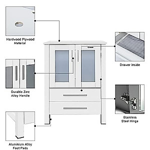 eclife 36" Bathroom Vanity Sink Combo White W/Side Cabinet Set Blue Boat Tempered Glass Vessel Sink & ORB Water Save Faucet & Solid Brass Pop Up Drain, W/Mirror (A29BU B02W)