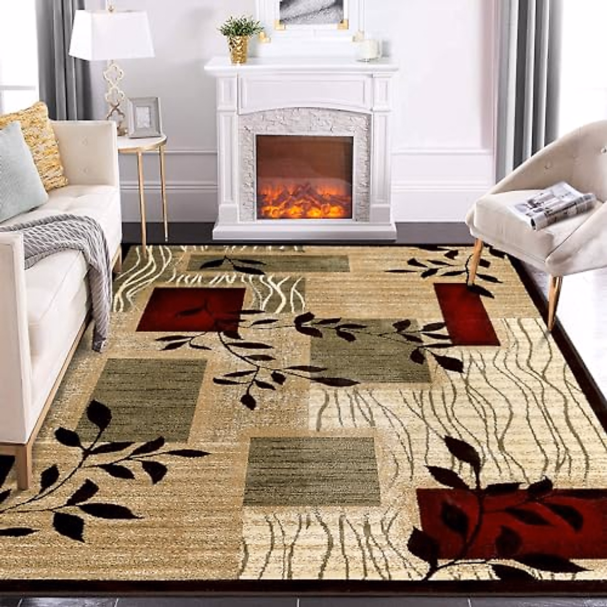 NANAN Anti-Slip Area Rug 5x8 Decorative Throw Rug Roll Wrapped Area Rug Woven Area Rug Non-Shedding Carpet for Laundry Living Room Nursery Bedroom,Brown/Red 5'x8'
