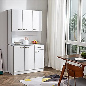 SEASD White Sideboard 71" Kitchen Separate Dining Room Buffet Kitchen Cabinet with 6 Doors, 3 Adjustable Shelves and 1 Drawer.