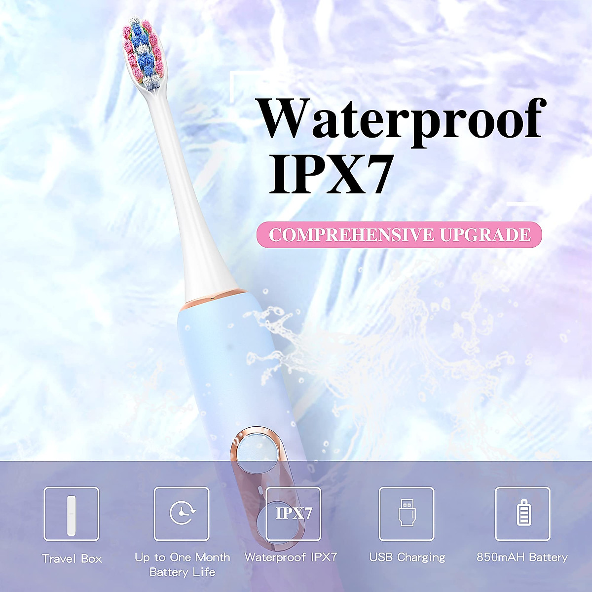 DYCROL Electric Toothbrush, IPX7 Waterproof, 9 High-Efficiency Brushing Modes, 4 Replacement Brush Heads, 2-Month Battery Life, Fast Charging, Gradient Pink