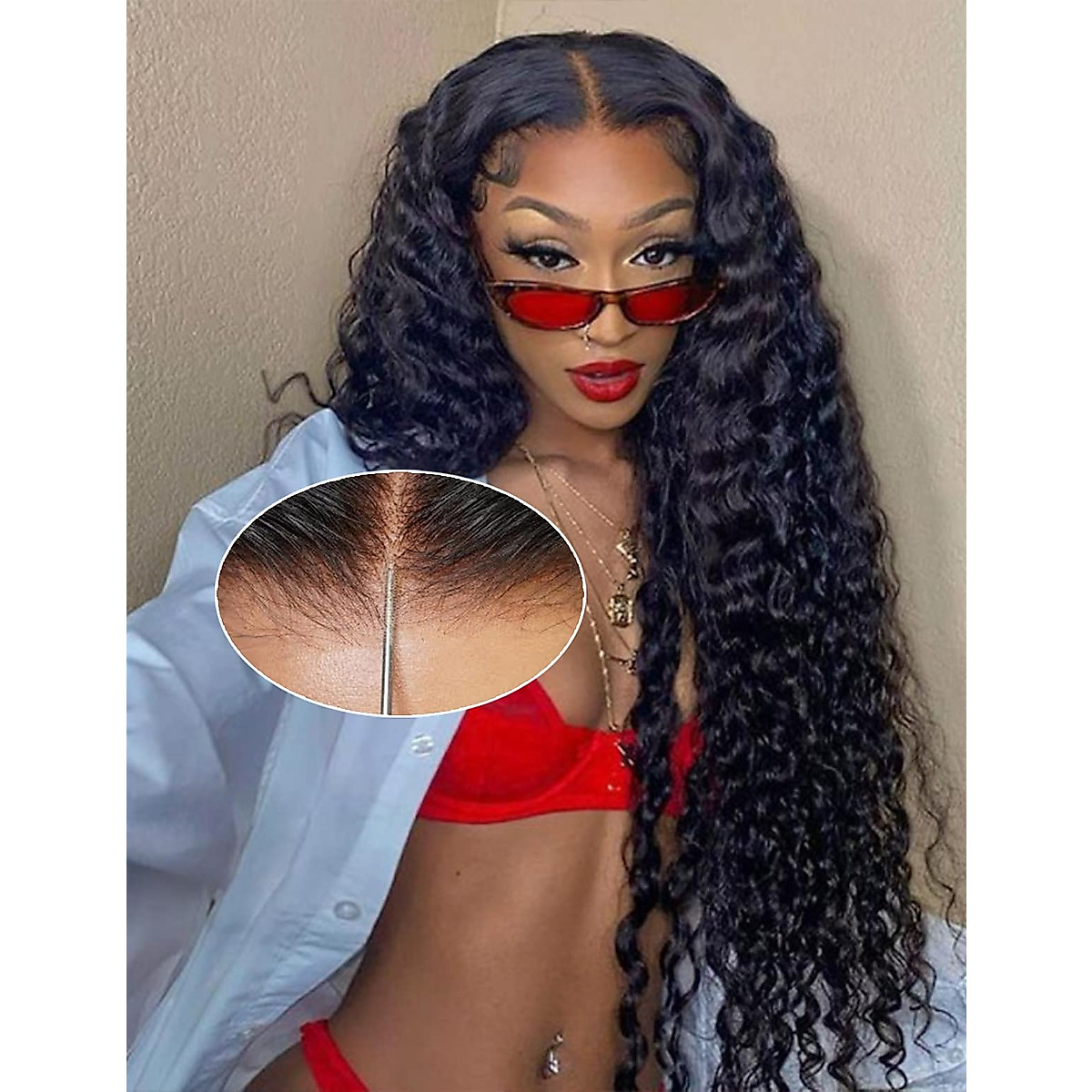 26 Inch Bye Bye Knots Wear and Go Glueless Wigs Human Hair Deep Wave HD 7X5 for Real No Glue Lace Wig, 3D Dome Cap Glueless Wig Pre Plucked, Pre Cut Glueless Wig Natural black 200% Density