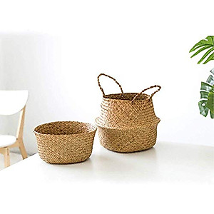 BeeGreeny Seagrass Belly Basket | Handwoven Foldable Storage Basket with Handles for Laundry, Picnic, Pot Cover, Decor | Natural, Eco-Friendly Household Items