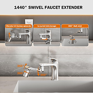 Frizzlife 1440° Swivel Faucet Extender Sink Aerator, 3-Mode Sprayer Water Filter Extension, 1080° Robotic Arm + 360° Rotating Universal Tap Attachment For Bathroom/Kitchen ＆ Washing Hair/Face/Kids Use