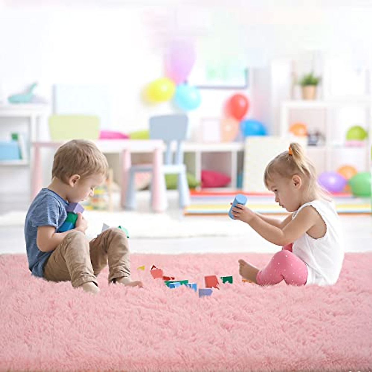 ELIOELIO Ucomn Super Soft Rug Indoor Modern Shag Area Rug Bedroom Silky Smooth Rugs Fluffy Anti-Skid Shaggy Area Rug Dining Living Room Kids Carpet (5' x 8', Pink)