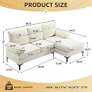 Linyuanwai Sectional Sofa Couch, 82" Chenille L-Shape Sofa Couch Modern Modular Small Sofa with Chaise Lounge Golden Legs for Living Room Apartment Office, Light Gray