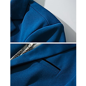 DAVID.ANN Men's Slim Fit Suits Casual One Button Flap Pockets Solid Blazer Jacket,Sky Blue,Large