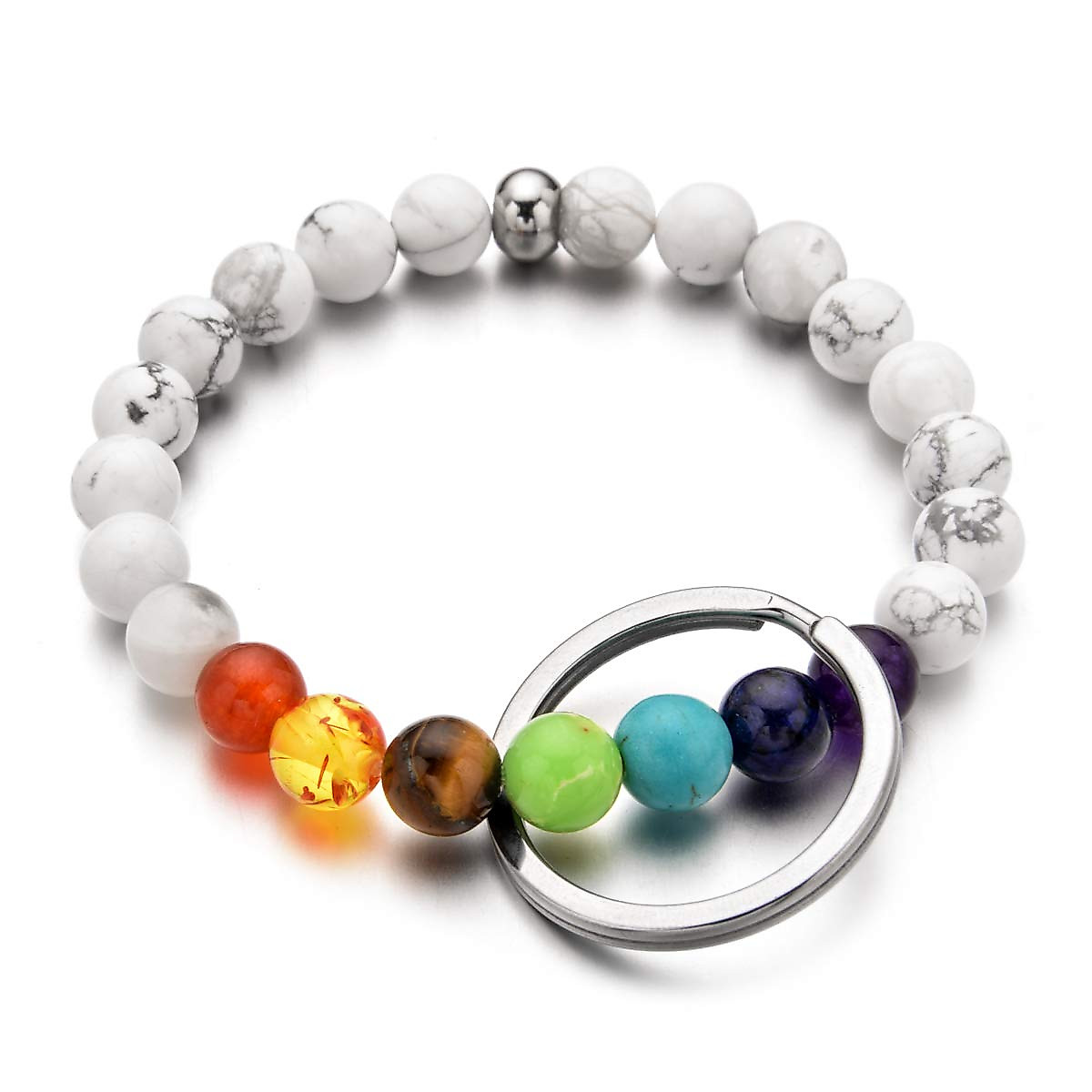 DYJELWD Wrist Keychain Bracelet 7 Chakra Beaded Stretch Healing Bracelet Wristband Keychain for Outdoor Office (Chakra keychain bracelet)